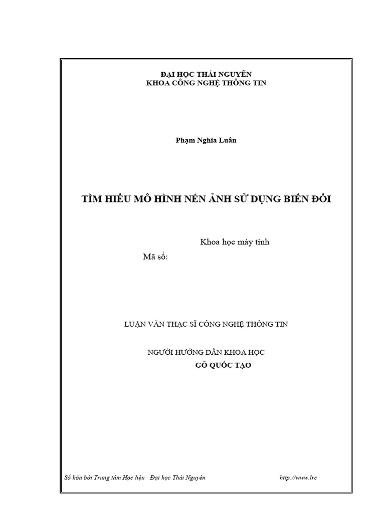 Luận Văn Tìm Hiểu Mô Hình Nén Ảnh Sử Dụng Biến Đổi Wavelet | PDF