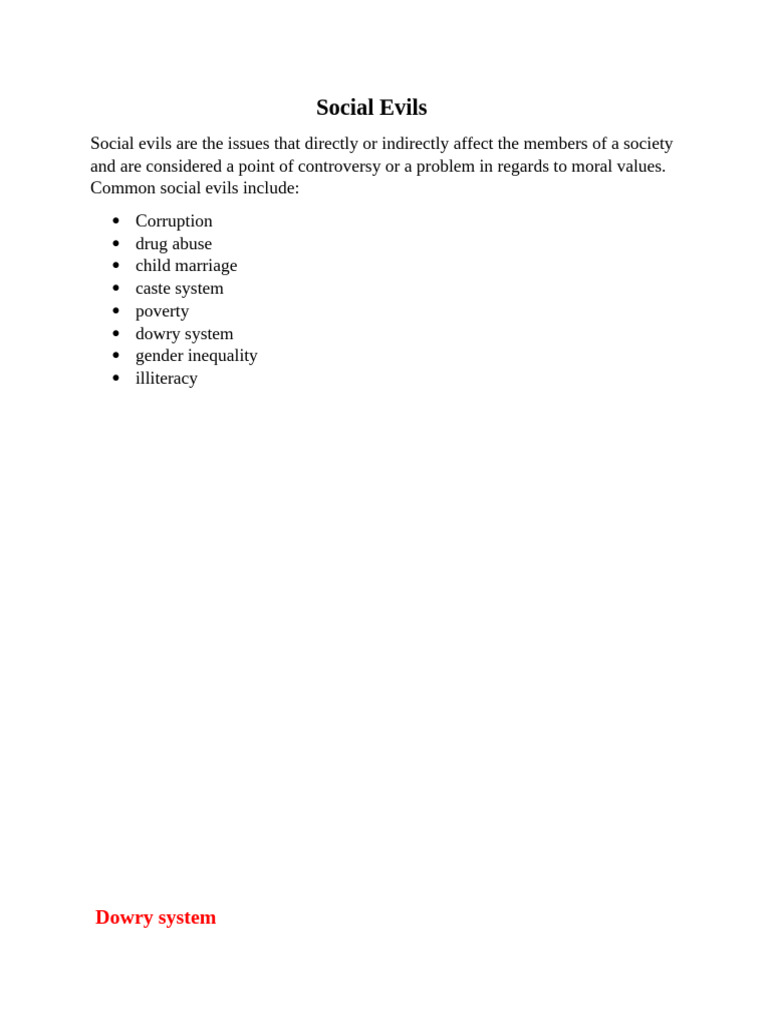 Social Evils Impacting Indian Society | PDF | Family | Substance Abuse