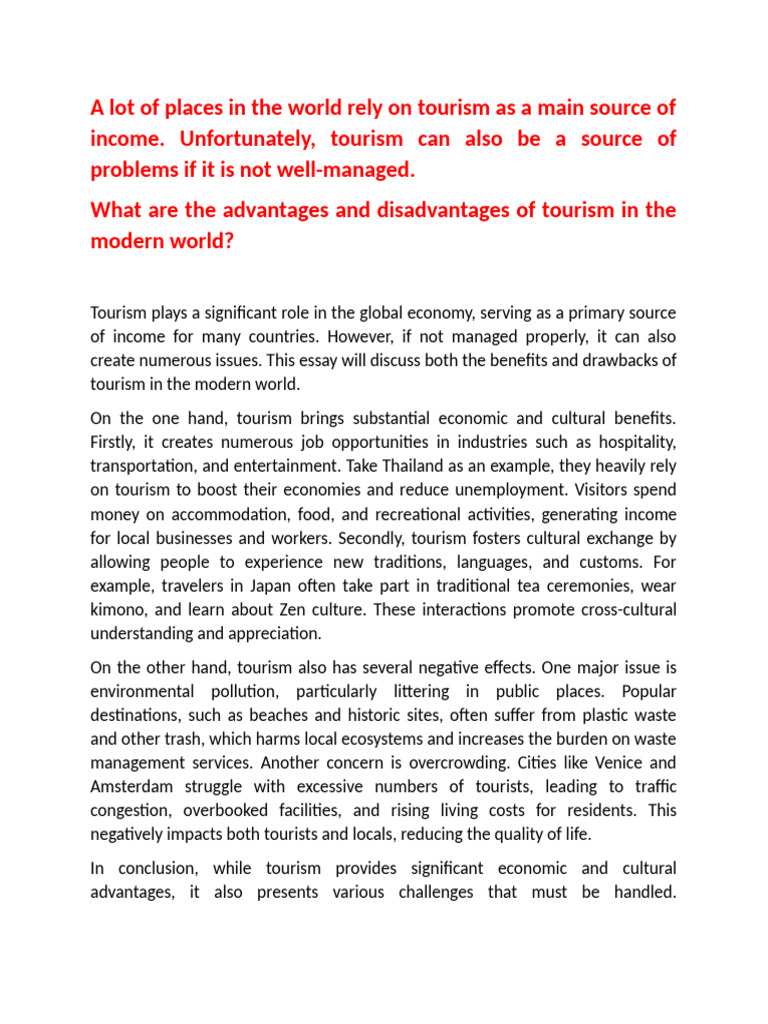 Advantages and Disadvantages of Tourism | PDF