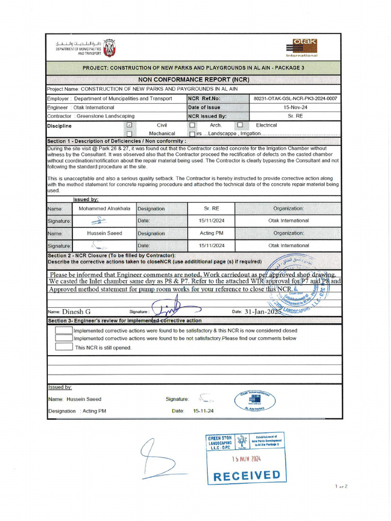 80231-OTAK-GSL-NCR-PK3-2024-0007 - Non Conformance Report - Casting ...