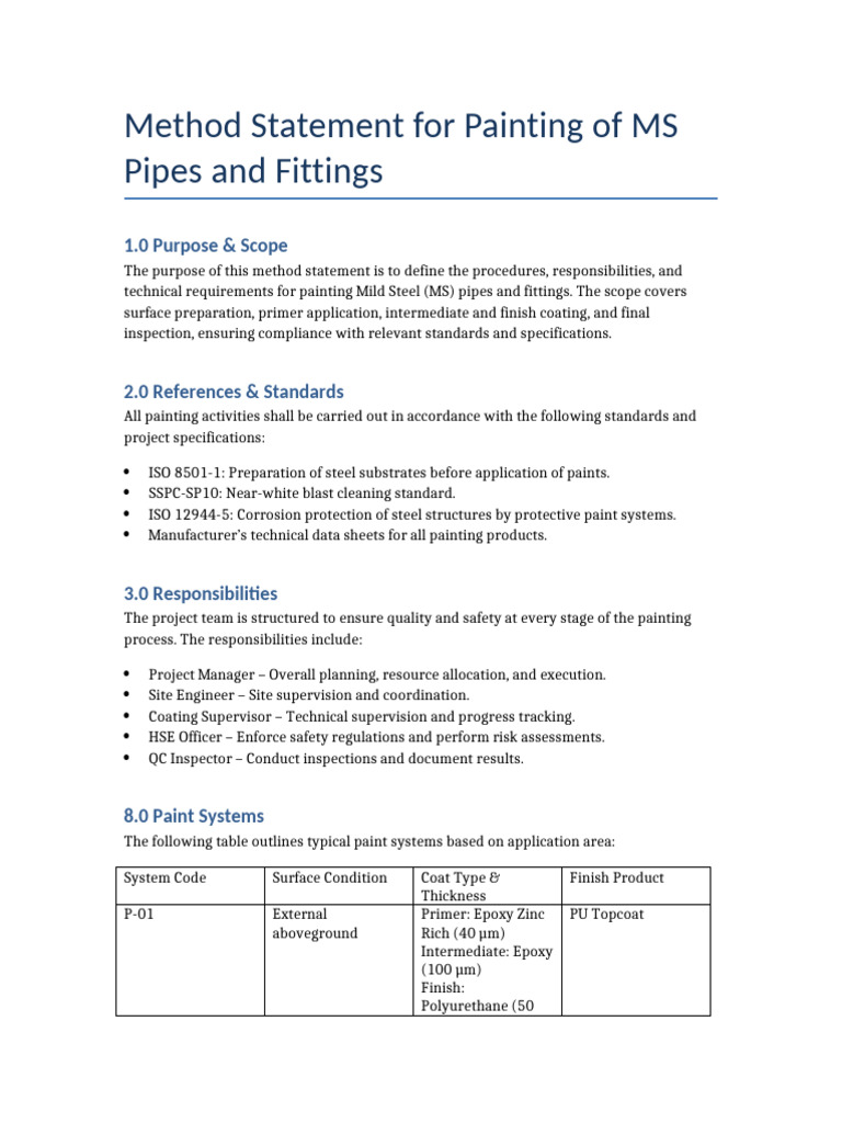 MS Pipe Painting Method Statement | PDF | Paint | Coating