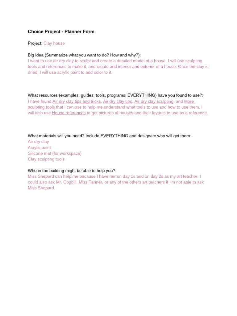 Choice Project - Planner Form | PDF