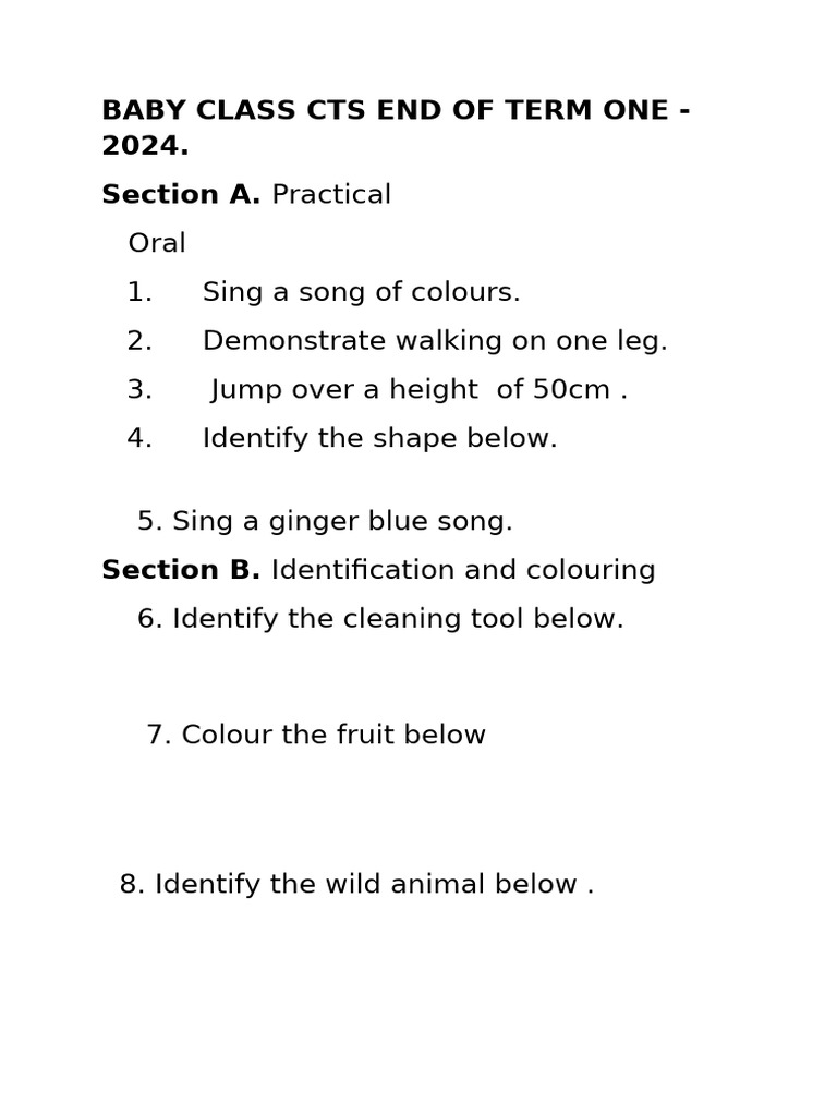 Baby Class Cts Test-2024 | PDF