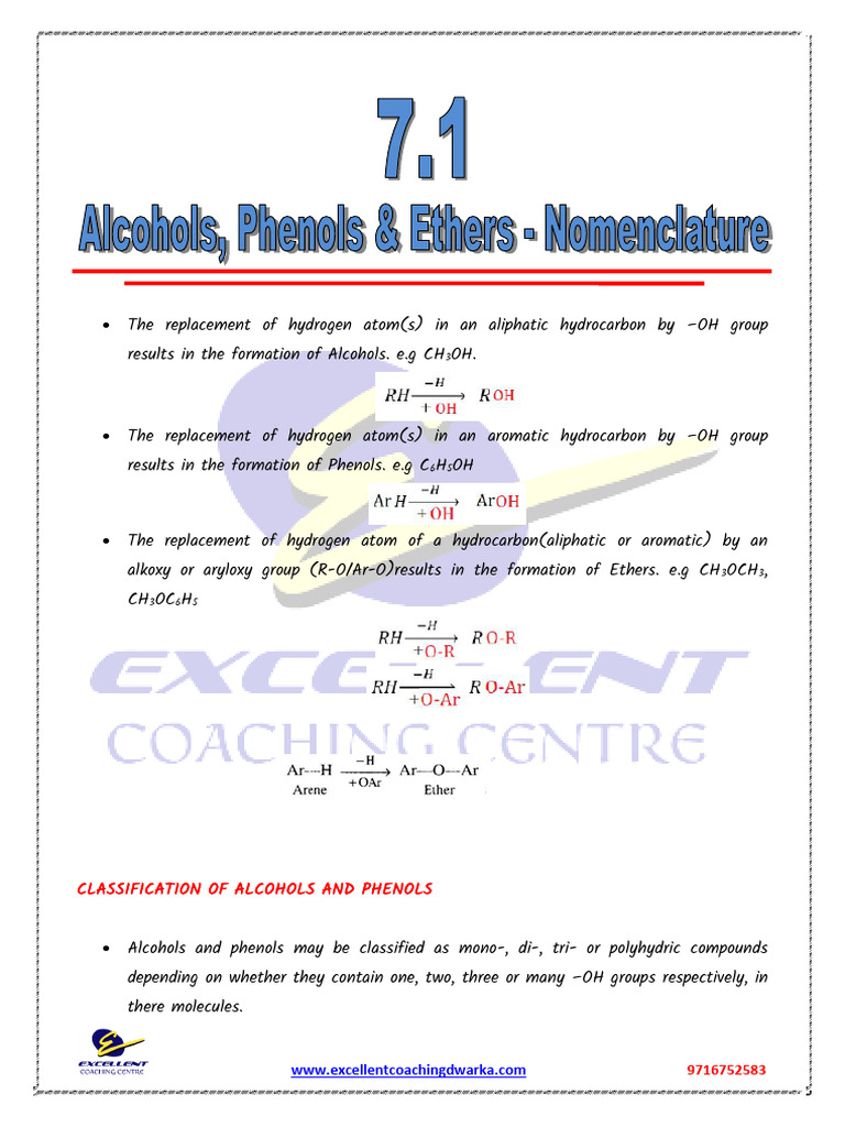 7.1 Alcohols, Phenols and Ethers - Nomenclature | PDF | Ether ...