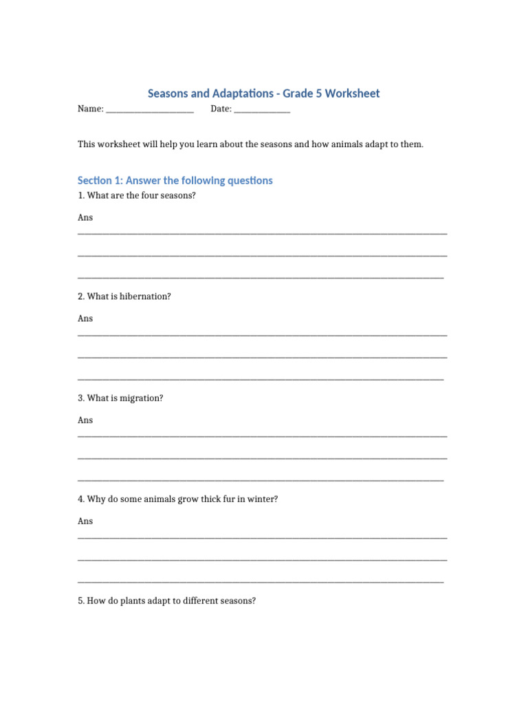 Seasons and Animal Adaptations Worksheet | PDF | Bird Migration | Zoology