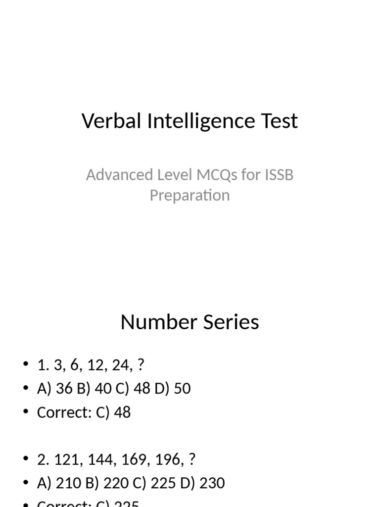 Verbal Intelligence Test Advanced | PDF