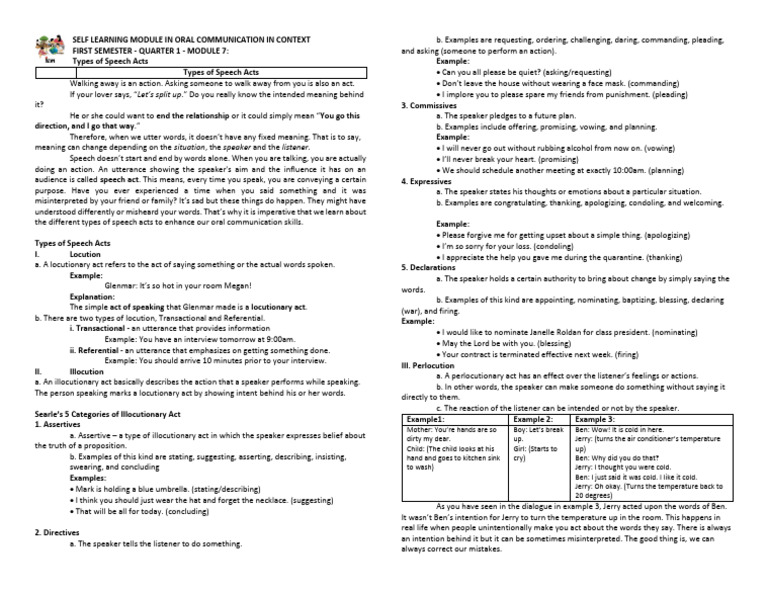GROUP 5. Types of Speech Acts | PDF | Human Communication