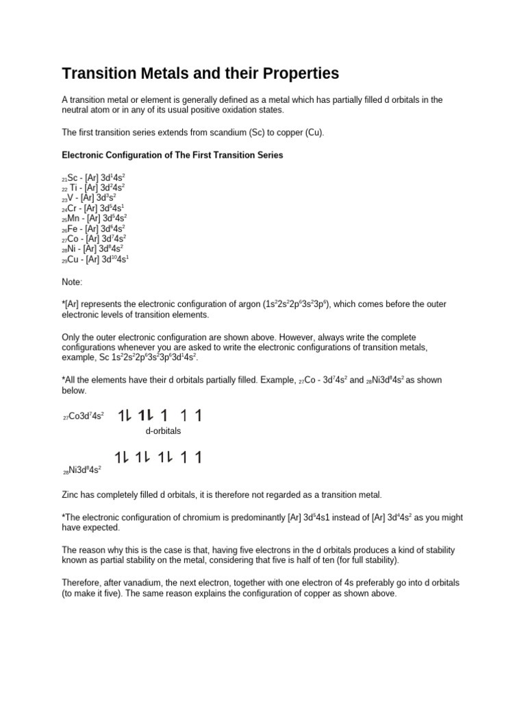 Transition Metals and Their Properties | PDF | Transition Metals ...