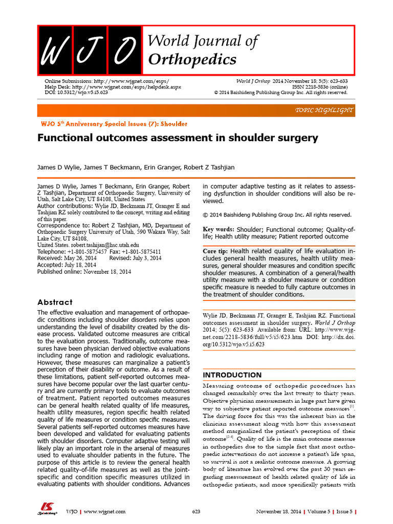 12 Functional Outcomes Assessment in Shoulder Surgery | PDF | Shoulder ...
