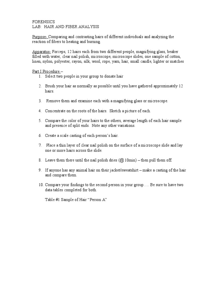 Hair Fiber Analysis Lab | PDF | Yarn | Hair
