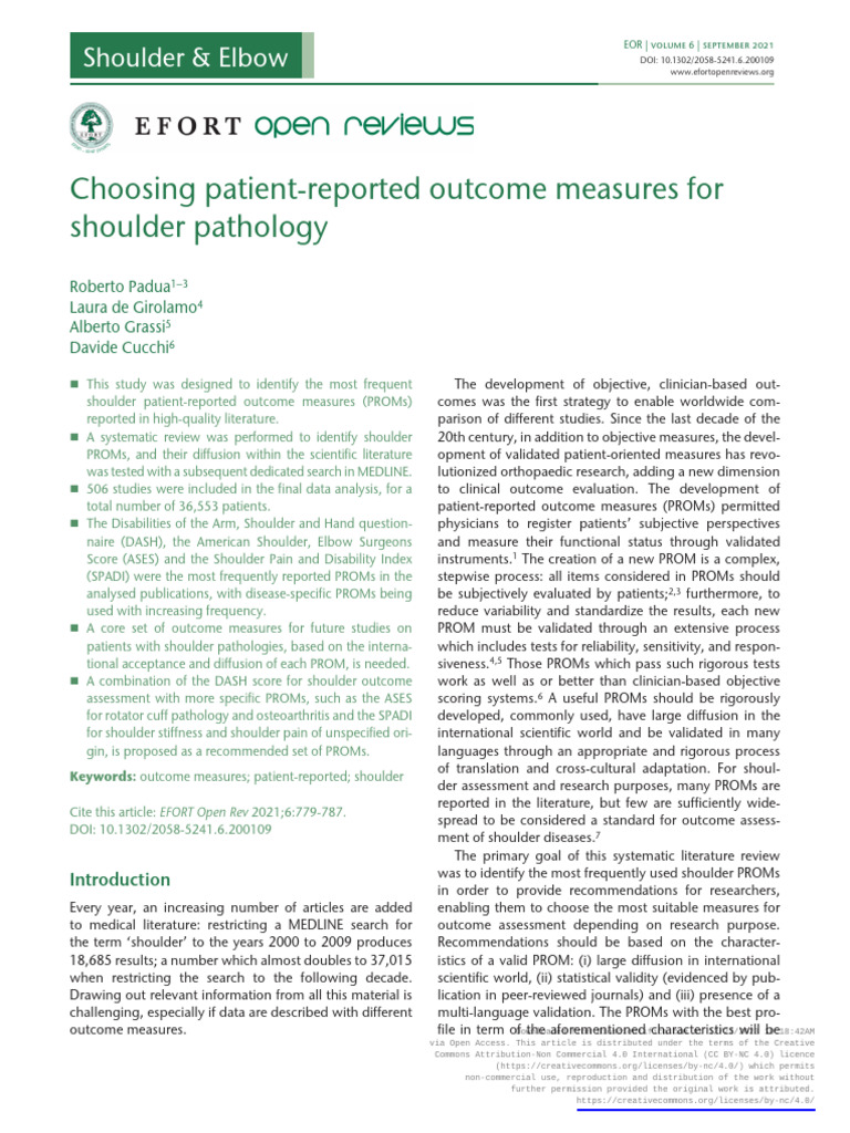 Recommended Shoulder PROMs Overview | PDF | Shoulder | Systematic Review