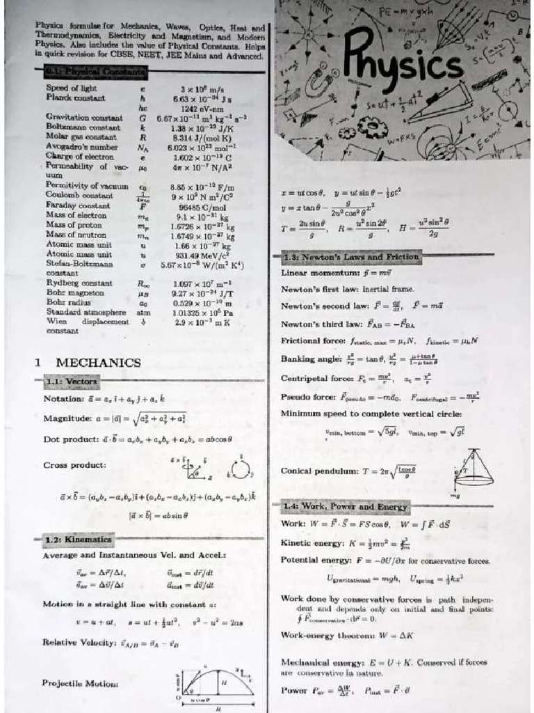 Physics 11 TH Formulas | PDF