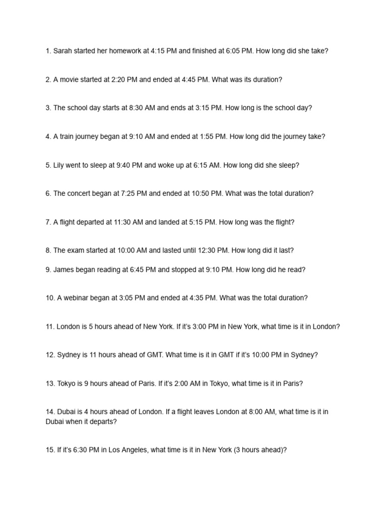 Elapsed Time Practice Problems | PDF