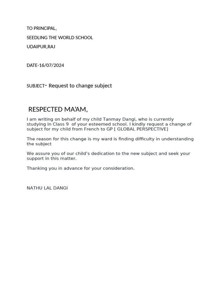 Subject Change Request for Tanmay Dangi | PDF