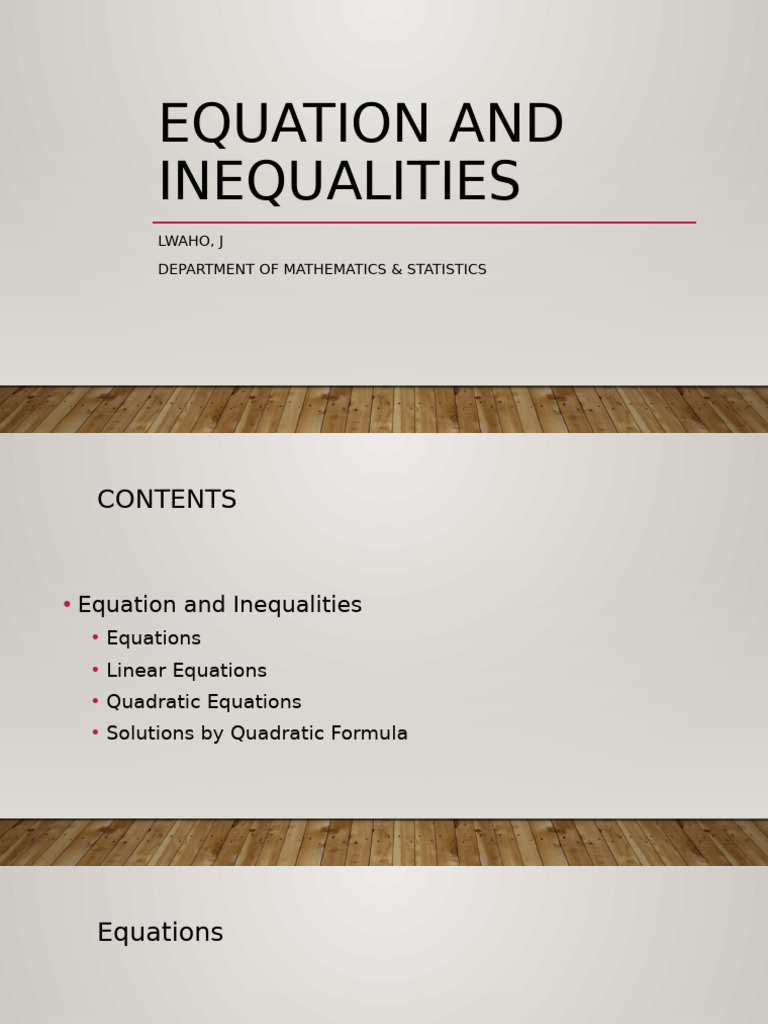 Understanding Equations and Inequalities | PDF | Equations | Quadratic ...