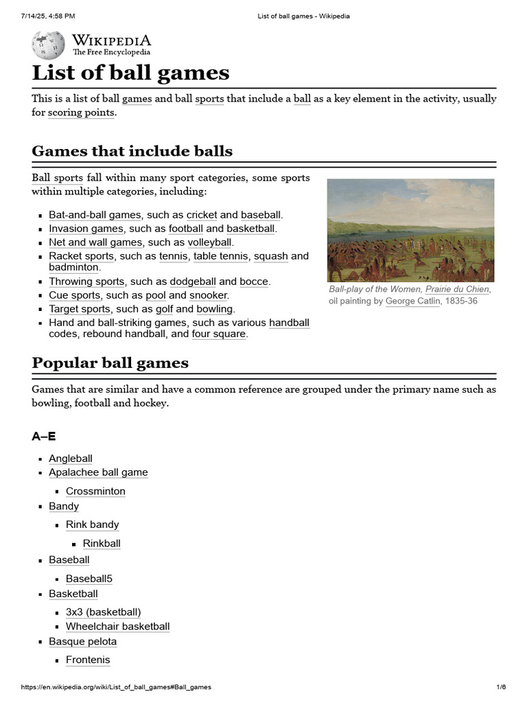 List of Ball Games - Wikipedia | PDF | Cue Sports | Team Sports