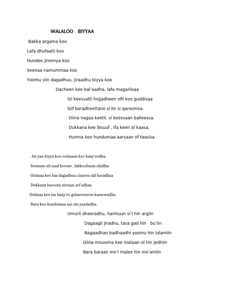 Walaloo Biyyaa | PDF