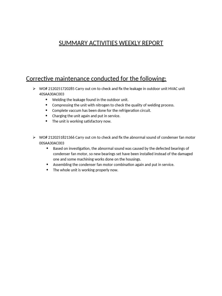 Weekly HVAC Maintenance Report | PDF