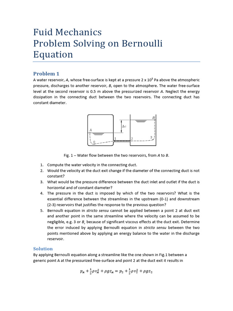 Fluid Mechanics: Bernoulli Problems | PDF | Pressure | Pressure Measurement