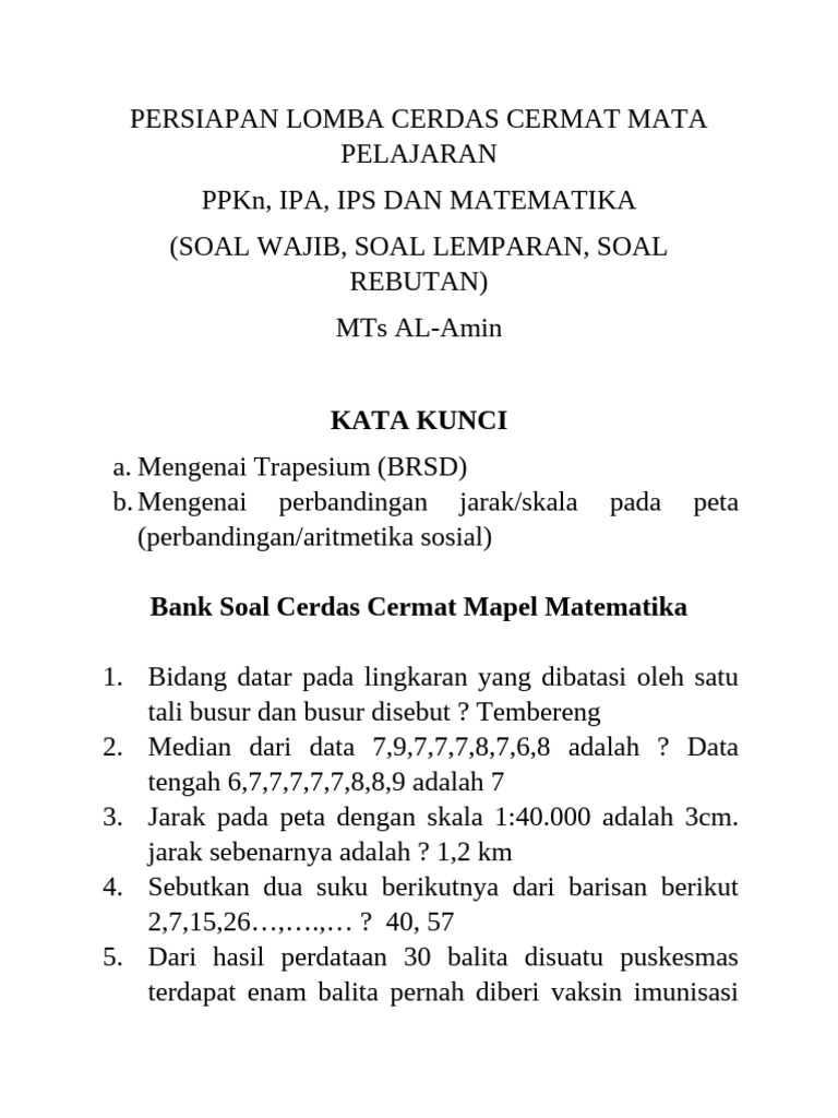 Persiapan Lomba Cerdas Cermat Mata Pelajaran | PDF