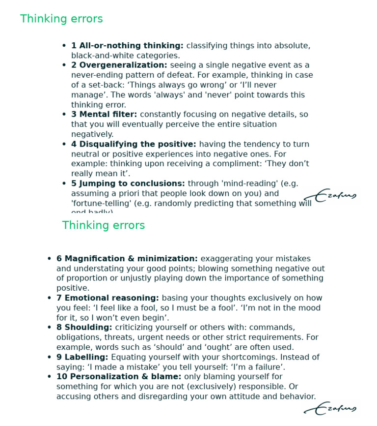 Thinking Errors | PDF