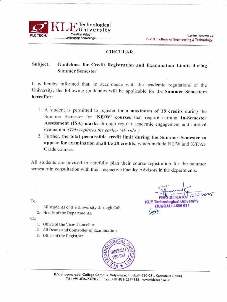 Credits - Summer Semester | PDF