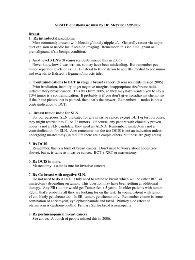 Absite Questions Missed | PDF | Thyroid | Hyperthyroidism