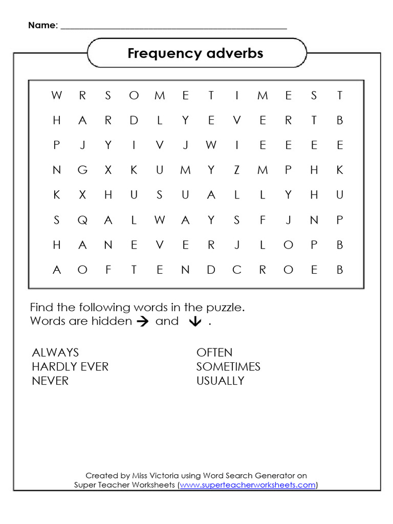 Super Teacher Worksheets Frequency Adverbs | PDF | Word Search ...