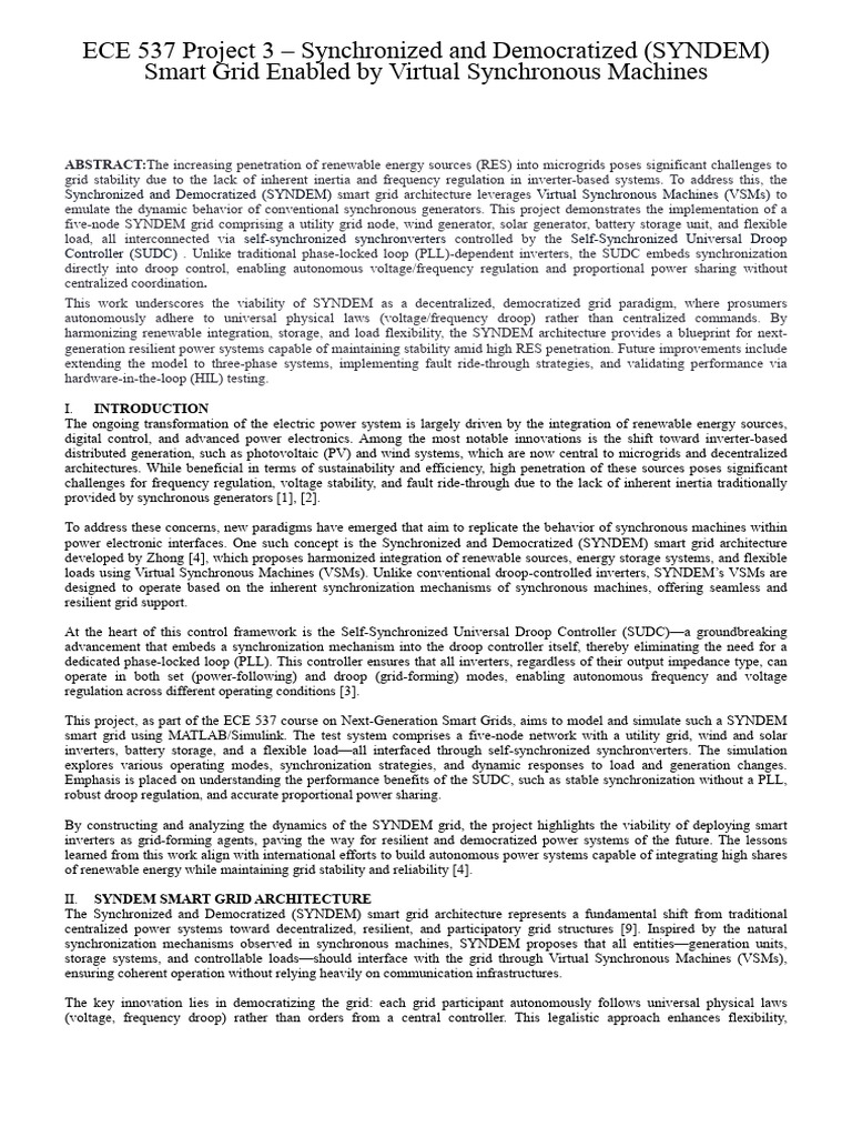 ECE 537 Project 3 - Synchronized and Democratized (SYNDEM) Report | PDF | Power Inverter ...