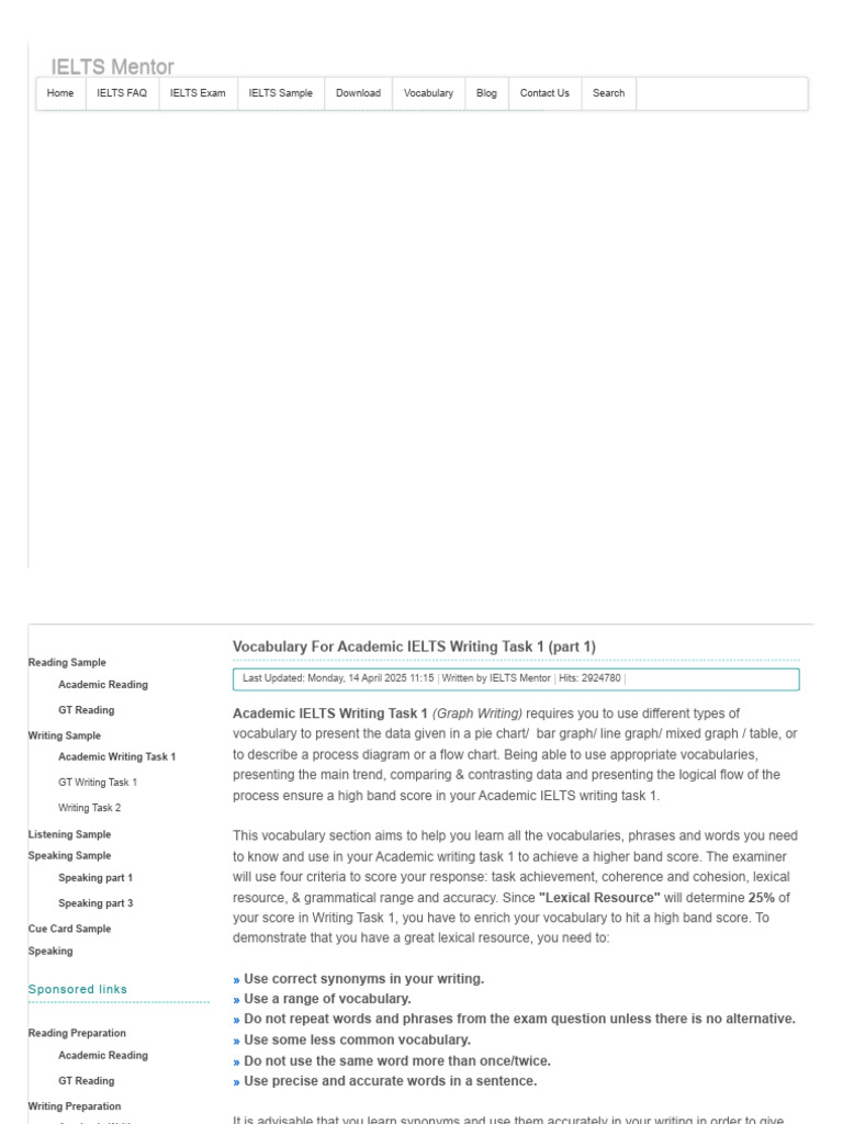 Vocabulary For Academic IELTS Writing Task 1 (Part 1) | PDF | Pie Chart | Vocabulary