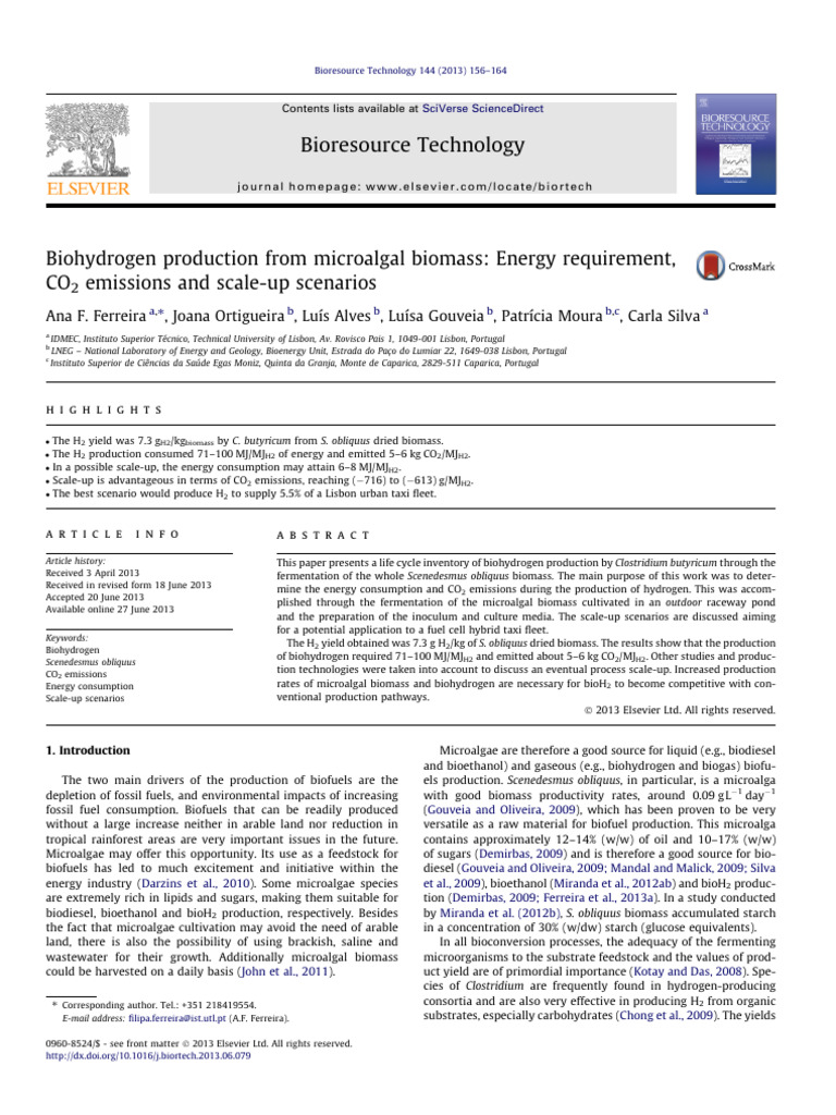 Biohydrogen from Microalgae: Energy & Emissions | PDF | Biofuel | Life ...