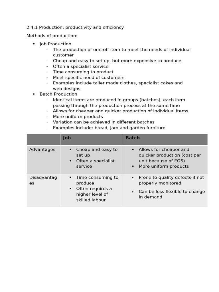 Production Methods: Job vs. Batch | PDF