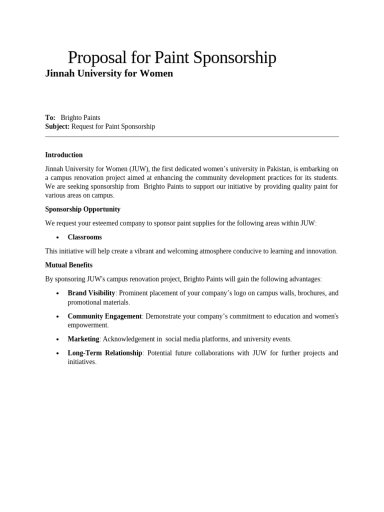 Proposal For Paint Sponsorship Master Paints | PDF