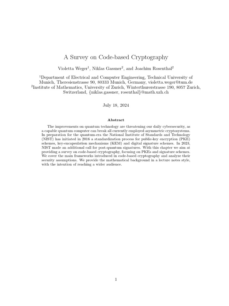 Asurvey On Code Based Cryptography | PDF | Cryptography | Matrix ...