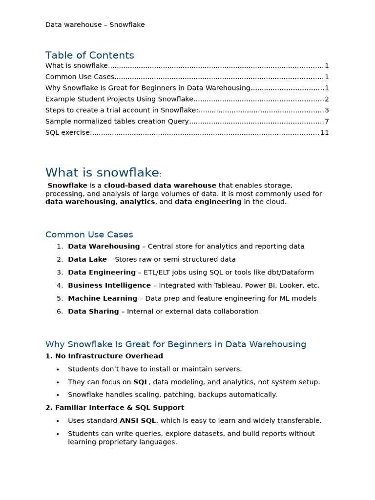 Intro Snowflake Datawarehouse | PDF | Data Warehouse | Sql