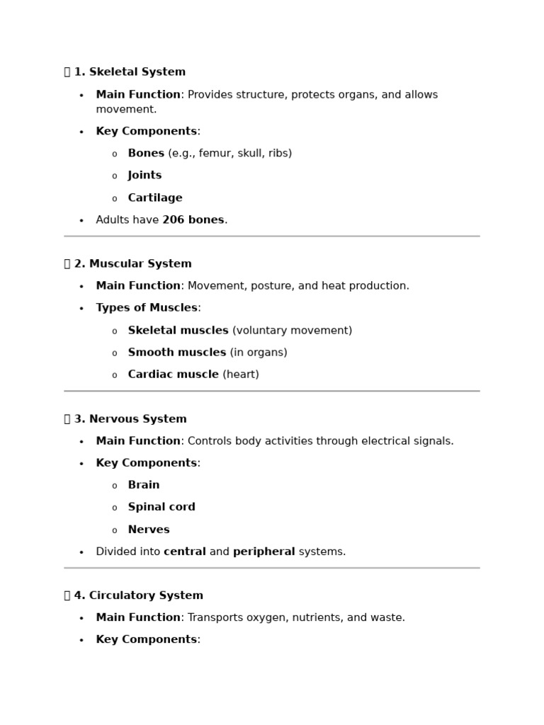 Overview of Human Body Systems | PDF