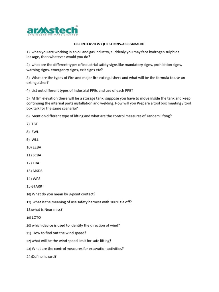 HSE Interview Questions for Oil & Gas | PDF