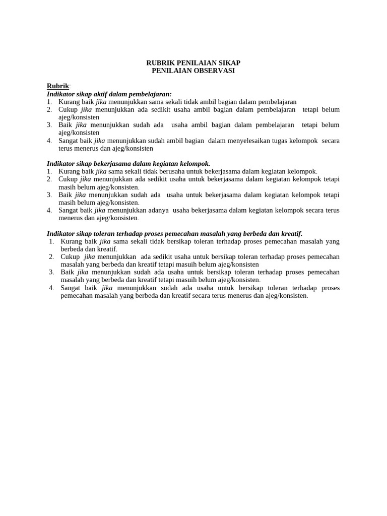 Rubrik Penilaian Sikap | PDF