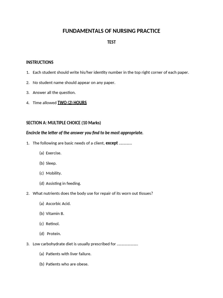 Nursing Practice Test Instructions | PDF | Medical Specialties ...
