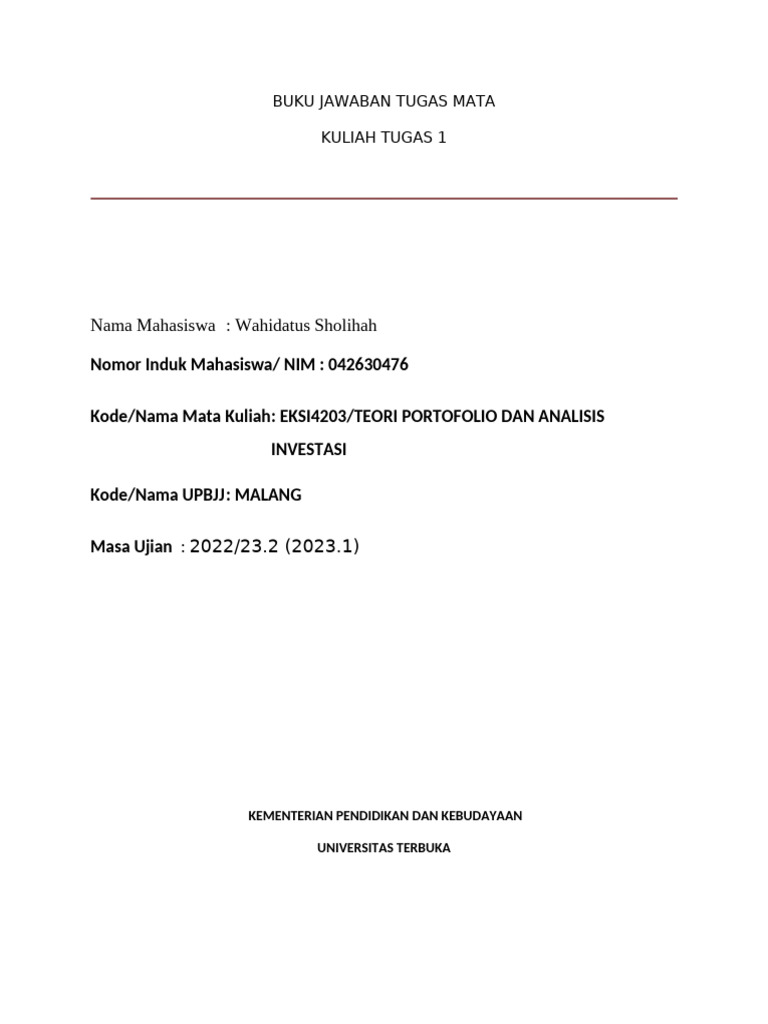 TEORI PORTOFOLIO TMK 2 | PDF