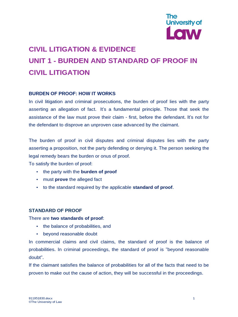 Burden of Proof in Civil Litigation | PDF | Burden Of Proof (Law ...