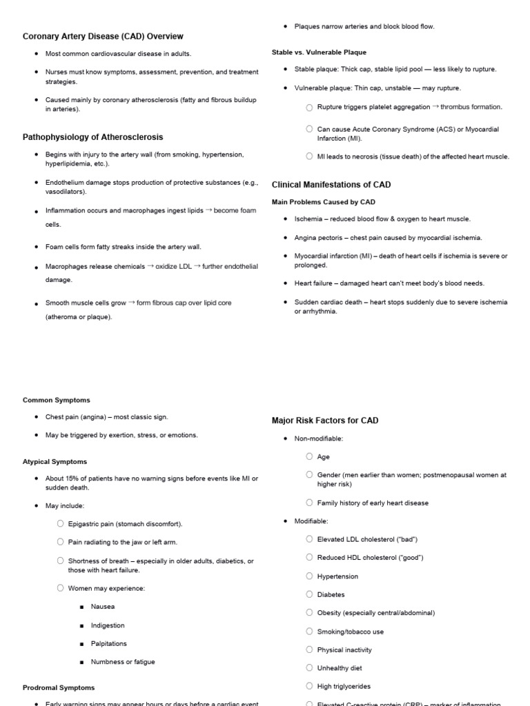 CARDIO— CAD, ANGINA, ACS | PDF | Myocardial Infarction | Atheroma