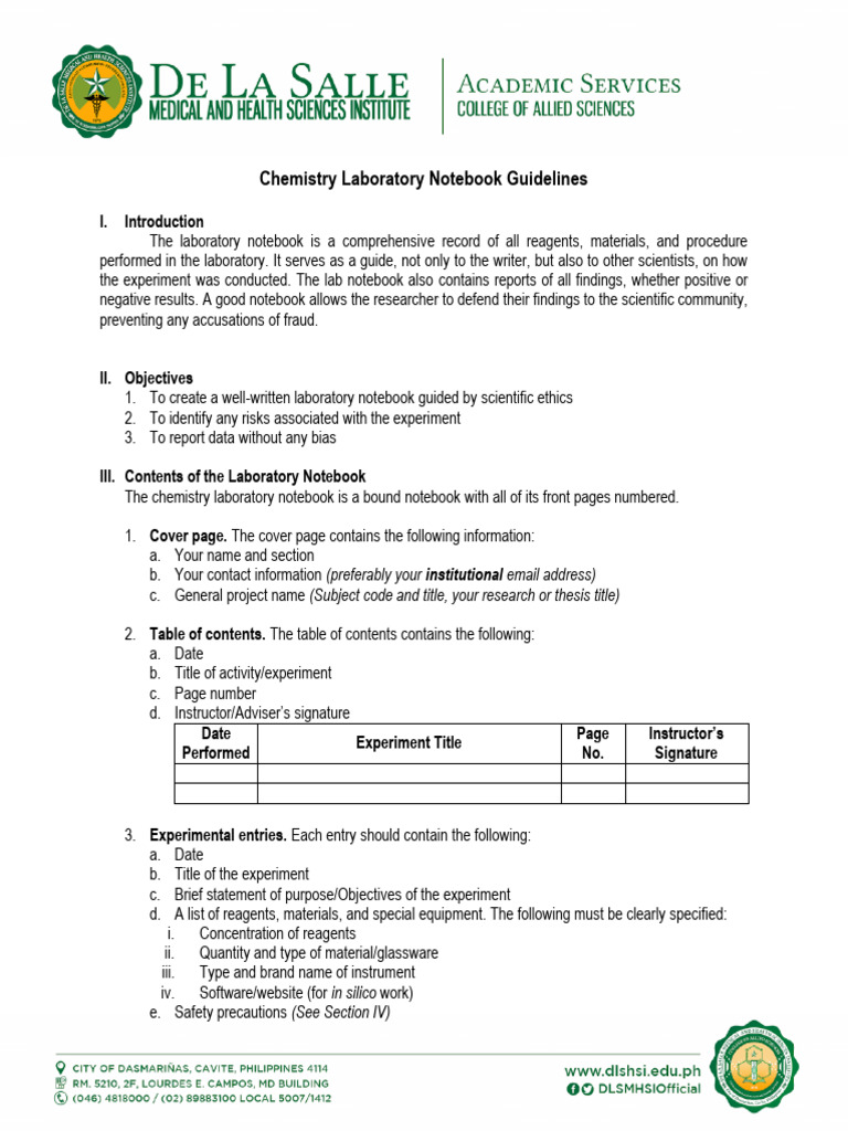 Chemistry Lab Notebook Guidelines | PDF | Experiment | Laboratories