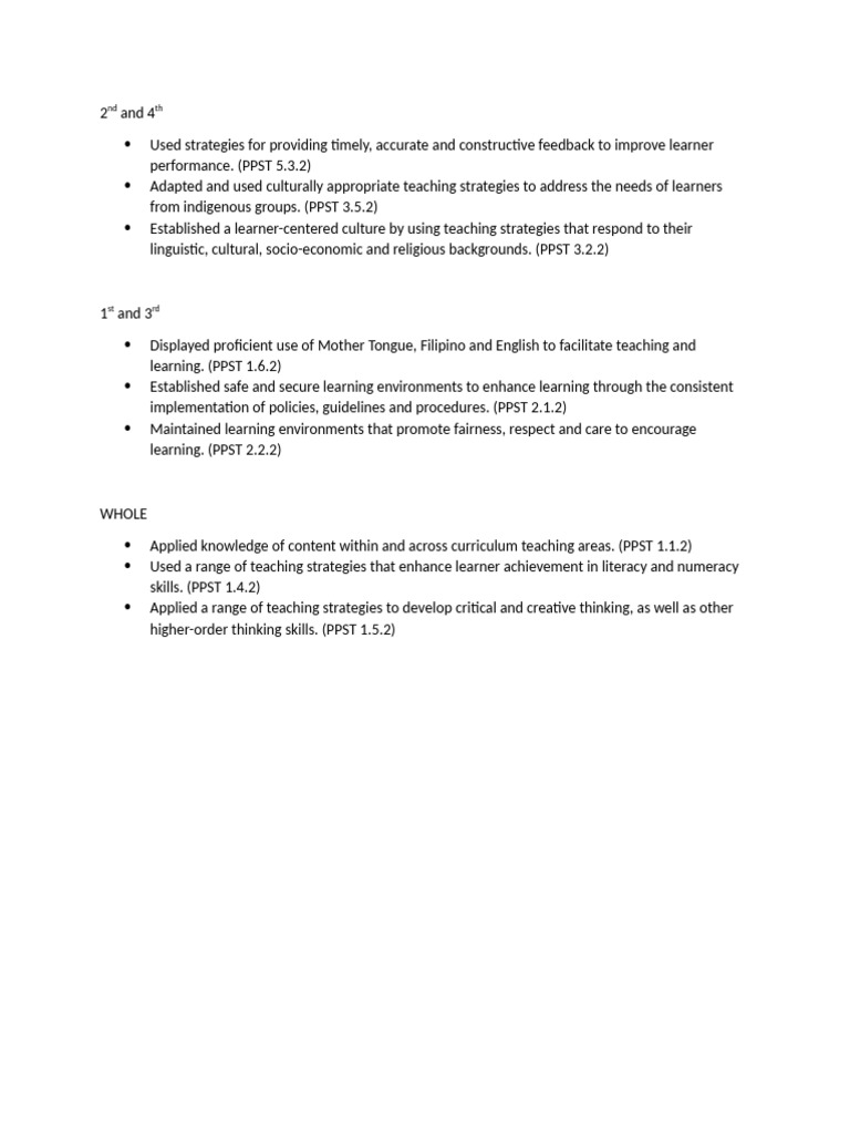 PPST Indicators for Effective Teaching | PDF