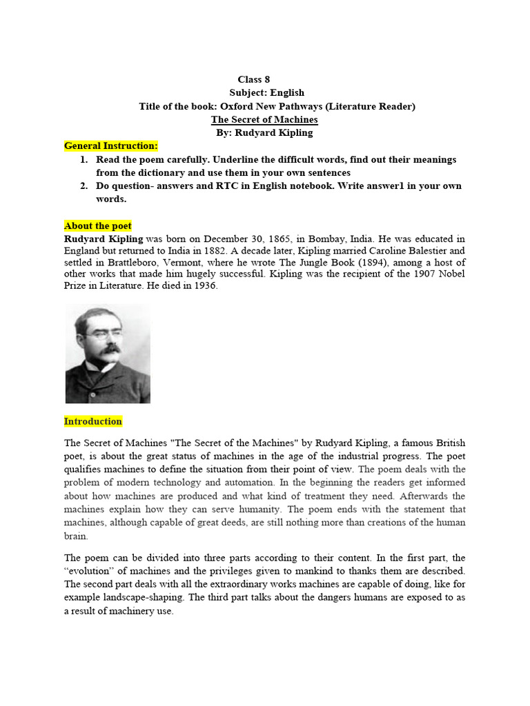 The Secret of Machines Explained | PDF | Adjective | Rudyard Kipling