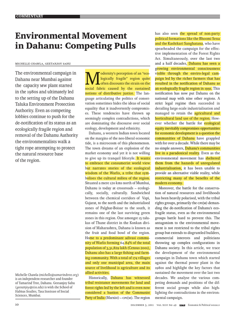 Environmental Movement in Dahanu Competi | PDF | Most Favoured Nation