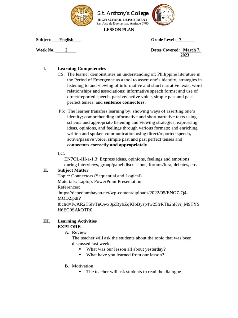 LESSON PLAN Garde 7 Conducting An Interview | PDF | Interview | Learning
