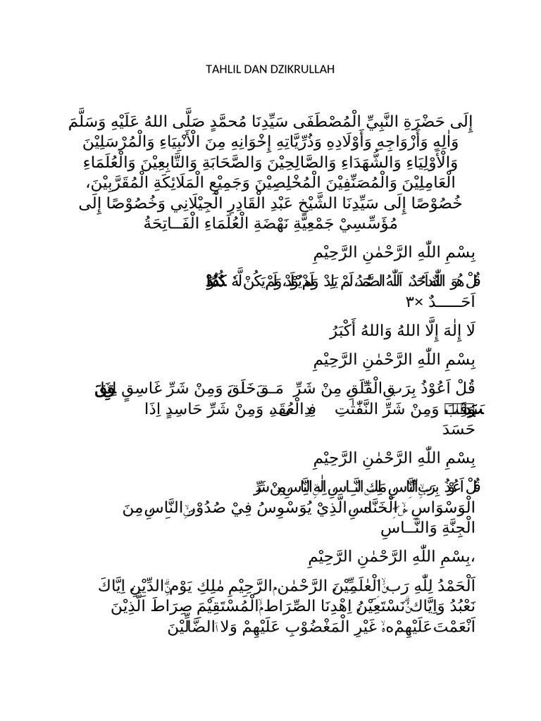 Tahlil Dan Dzikrullah Jumat Bersholawat | PDF