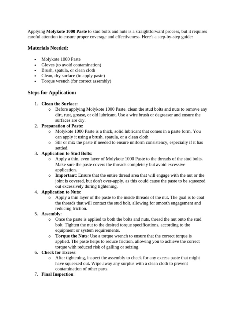 Applying Molykote 1000 Paste To Stud Bolts and Nuts | PDF | Nut ...