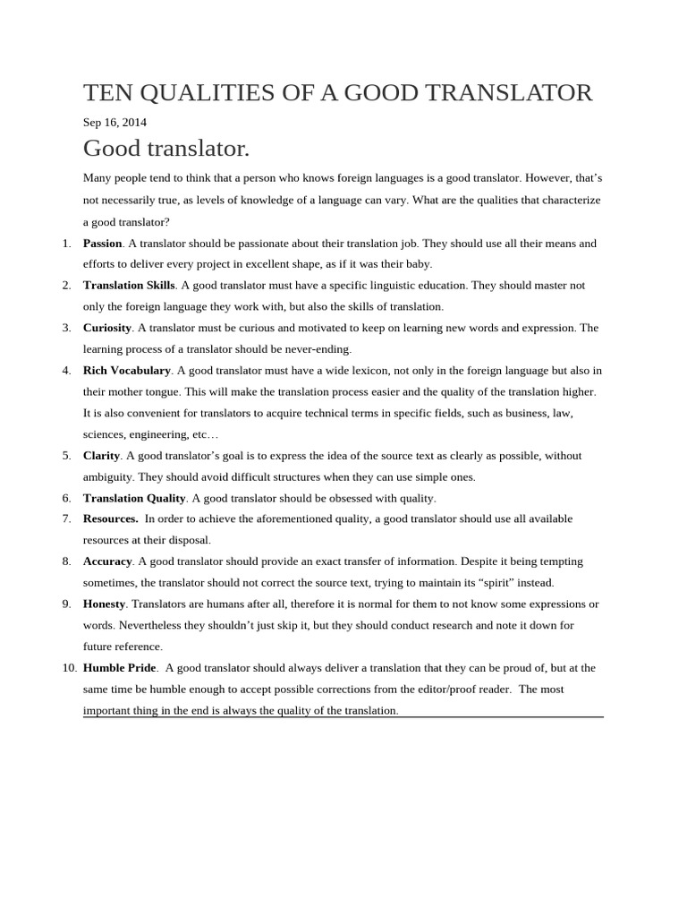 Ten Qualities of A Good Translator | PDF